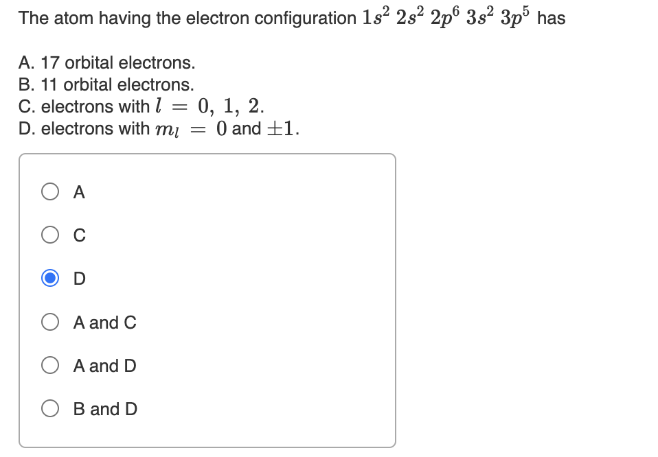 Solved The atom having the electron configuration | Chegg.com