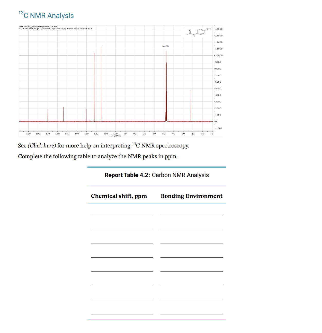 Solved 13 C NMR Analysis See (Click here) for more help on | Chegg.com