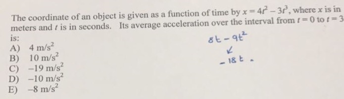 Solved The coordinate of an object is given as a function of | Chegg.com