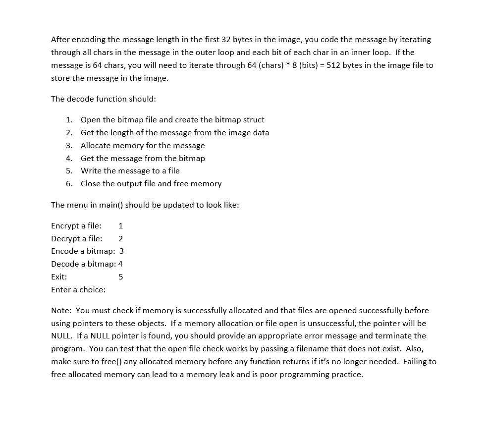 Solved Steganography on bitmap files works by encoding a | Chegg.com