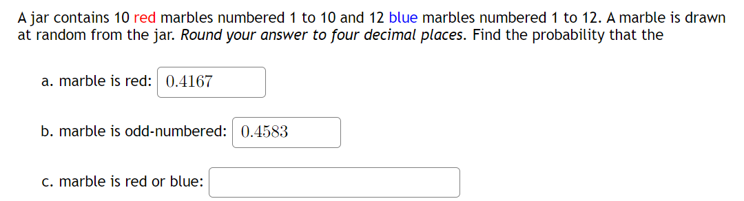 Solved A jar contains 10 red marbles numbered 1 to 10 and 12 | Chegg.com