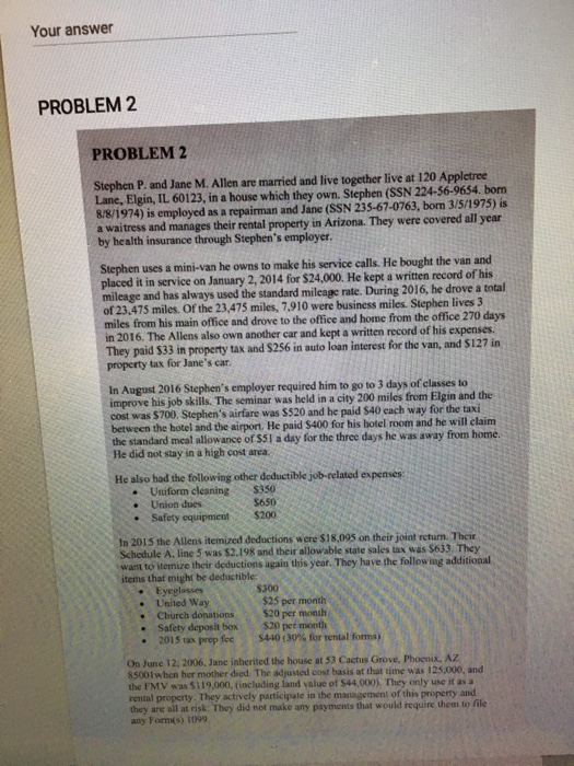 Solved PROBLEM 1 Gary M. Barone (SSN 032-54-8896, born | Chegg.com