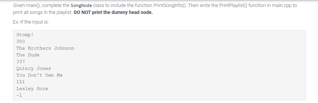 Solved Given Main Complete The Songnode Class To Include 8765
