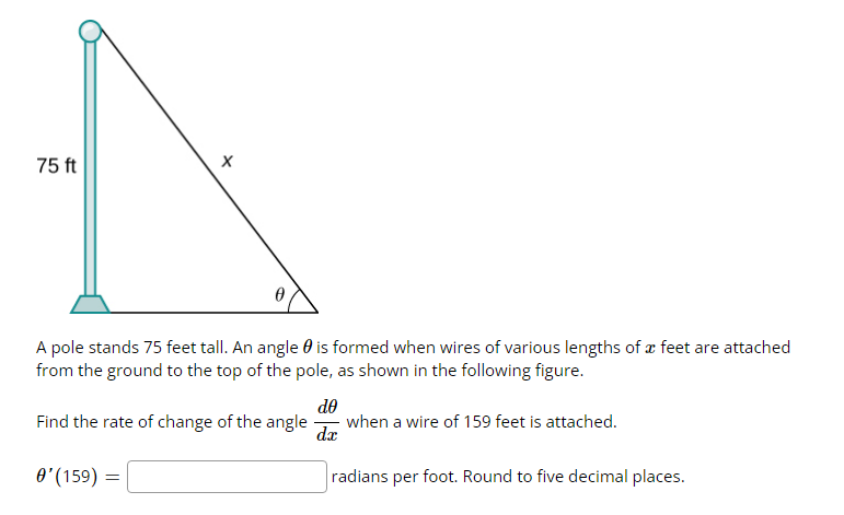 Solved A pole stands 75 feet tall. An angle θ is formed when | Chegg.com