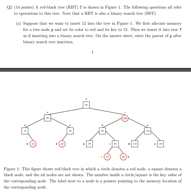 Solved Q2 (14 points) A red-black tree (RBT) T is shown in | Chegg.com