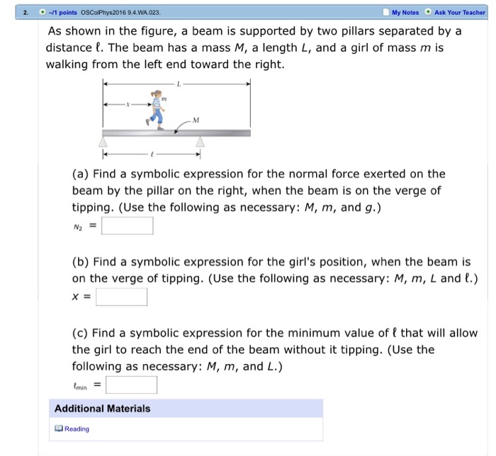 Solved 2 1 Points Oscolphys2016 9 4 Wa 023 My Notes Ask Your