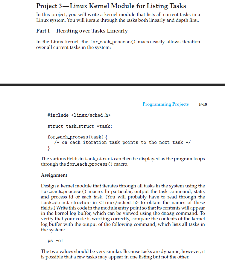 Solved Project 3—Linux Kernel Module for Listing Tasks In | Chegg.com