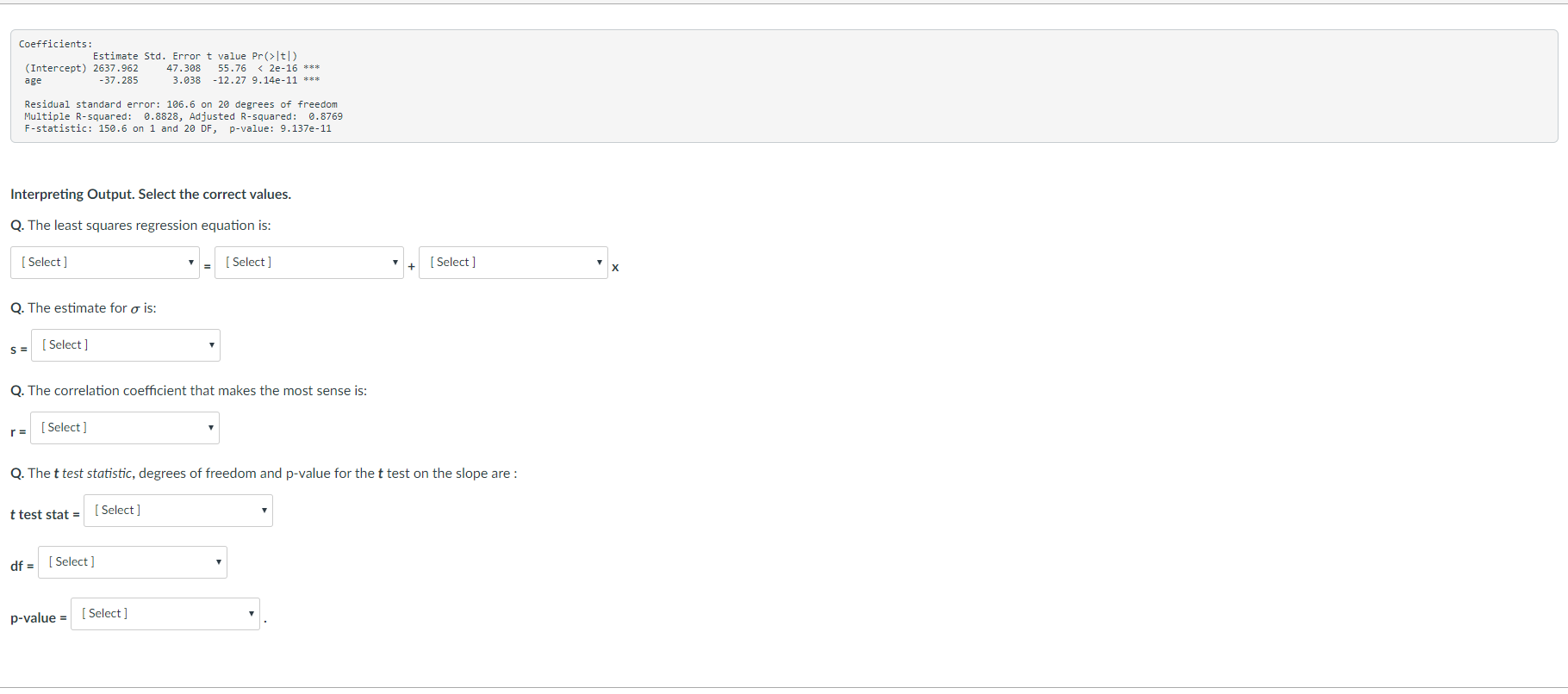 Solved Coefficients: Estimate Std. Error t value Pr(>t) | Chegg.com