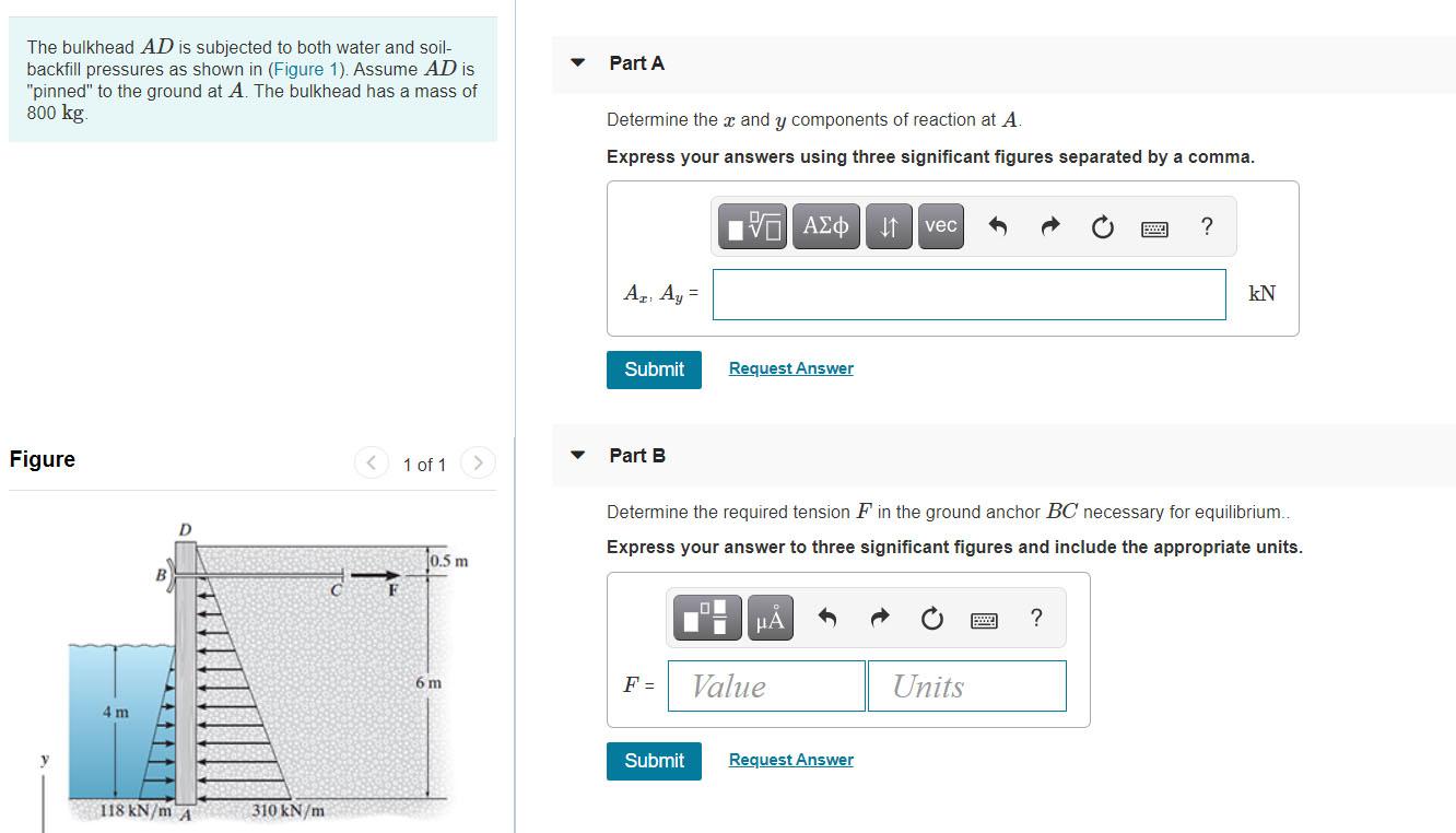 Solved Part A The bulkhead AD is subjected to both water and | Chegg.com