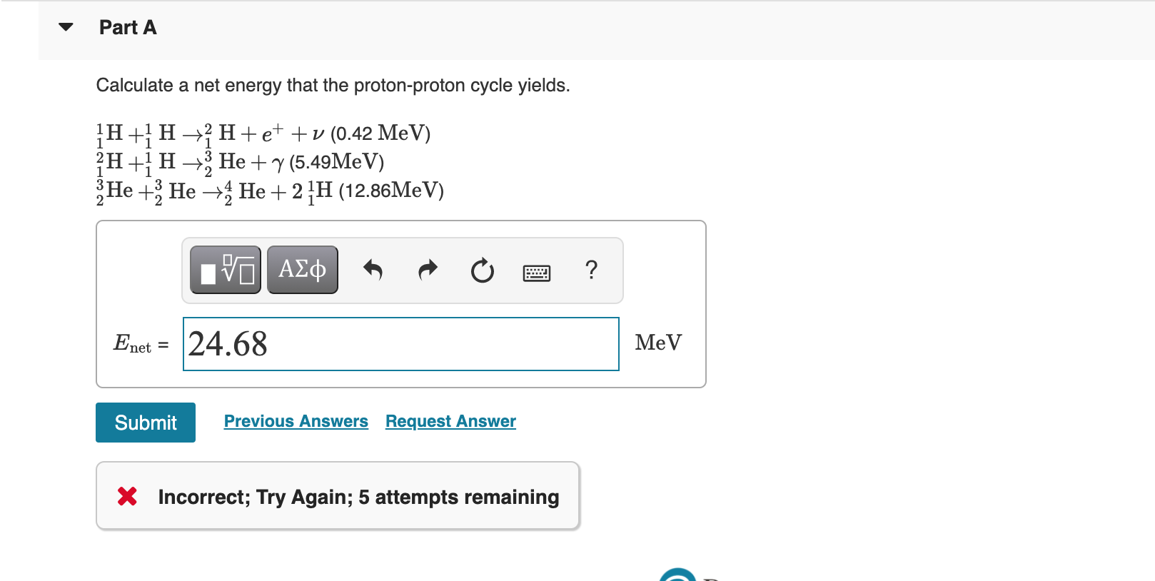 Solved Part A Calculate a net energy that the proton-proton | Chegg.com