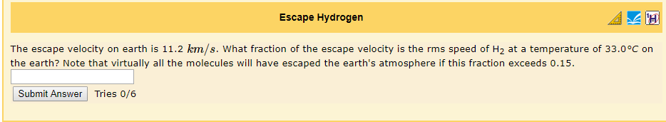Solved Escape Hydrogen The escape velocity on earth is 11.2 | Chegg.com