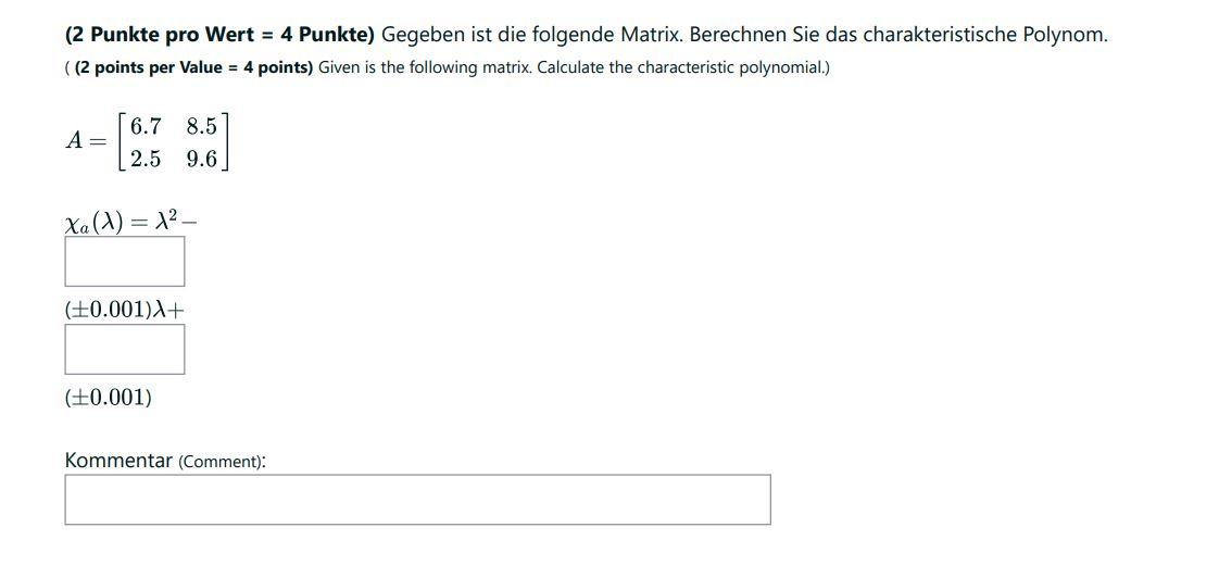 Solved (2 Punkte pro Wert = 4 Punkte) Gegeben ist die | Chegg.com