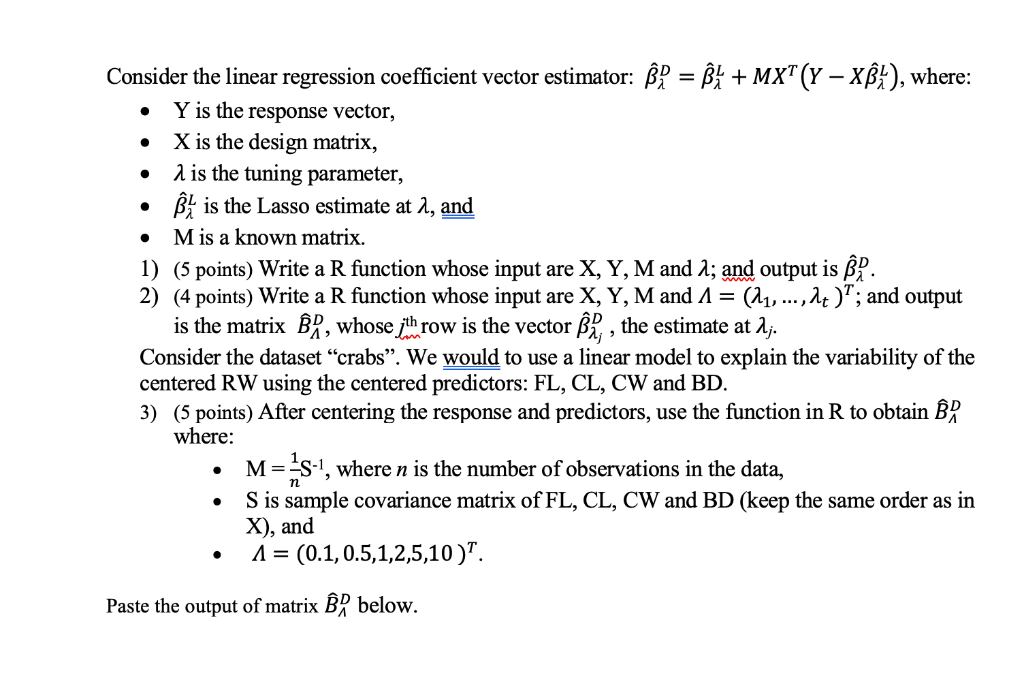 Consider the linear regression coefficient vector | Chegg.com