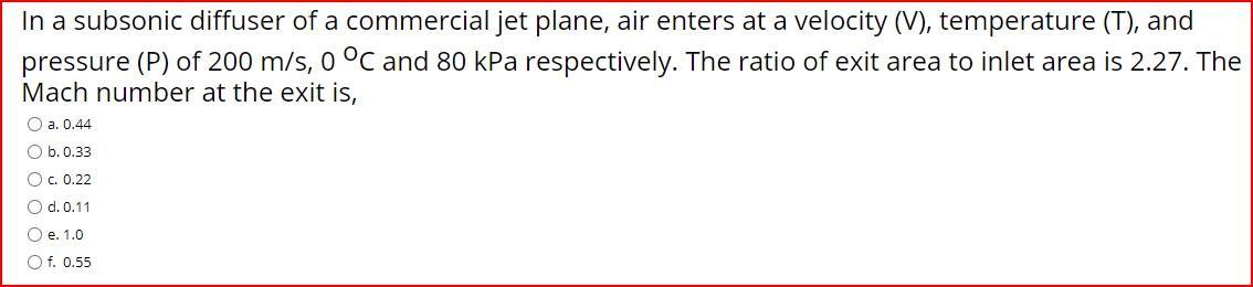 Solved In a subsonic diffuser of a commercial jet plane, air | Chegg.com