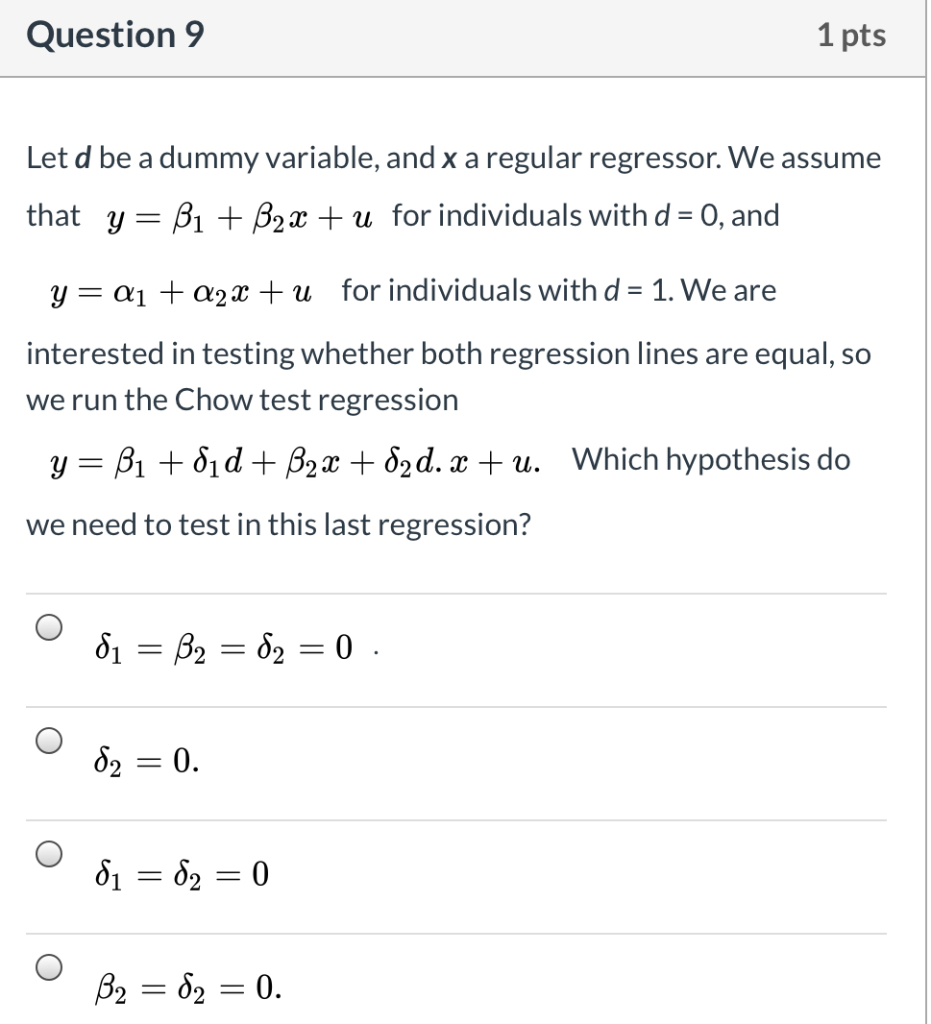 Solved Question 9 1 pts Let d be a dummy variable, and x a | Chegg.com
