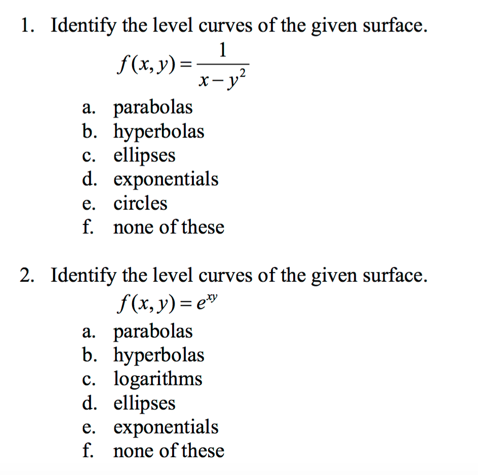 Solved 1. Identify the level curves of the given surface. | Chegg.com