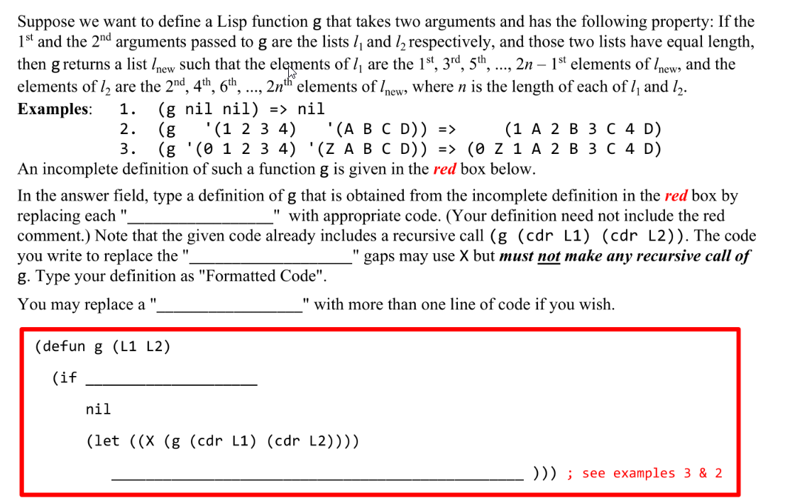 6th Suppose We Want To Define A Lisp Function G That