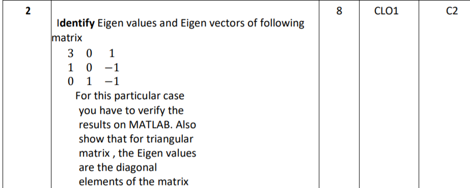 Solved 2 00 CLO1 C2 Identify Eigen values and Eigen vectors | Chegg.com