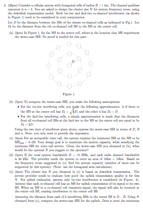 3. (28pts) Consider a cellular system with hexagonal | Chegg.com
