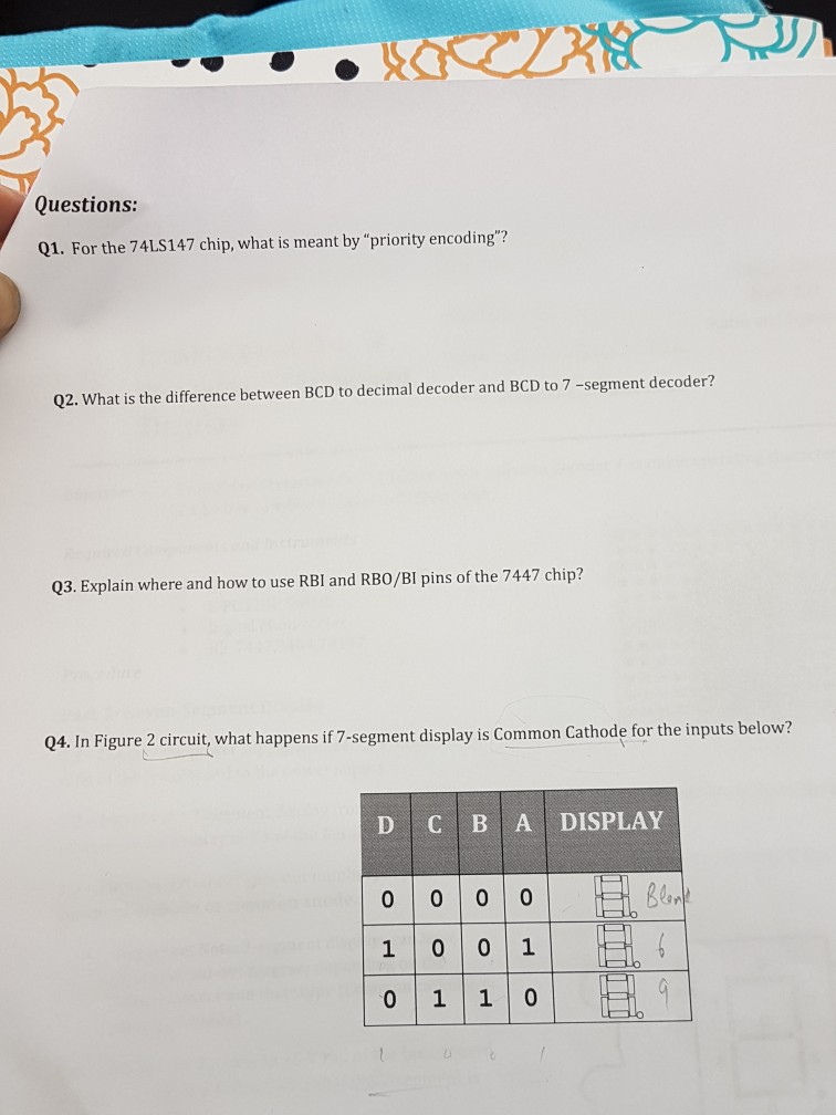 Solved Questions: Q1. For the 74LS147 chip, what is meant by | Chegg.com