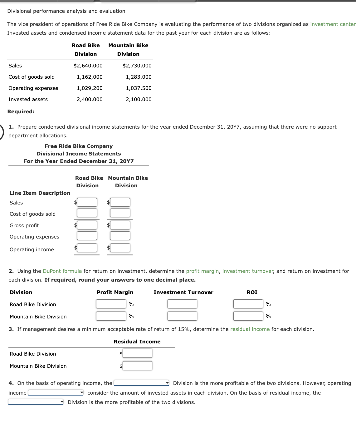 Solved Divisional performance analysis and evaluation The | Chegg.com
