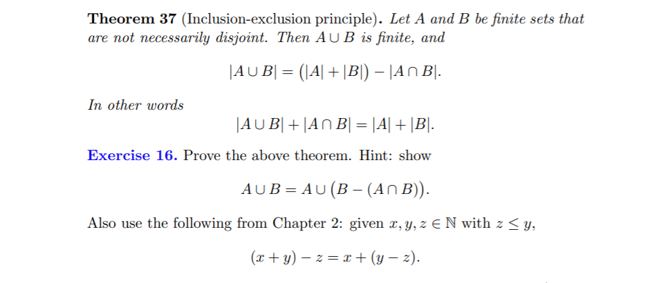 Solved Theorem 37 Inclusion Exclusion Principle Let A And