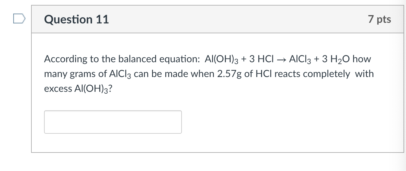Solved Question 11 7 pts According to the balanced equation: | Chegg.com