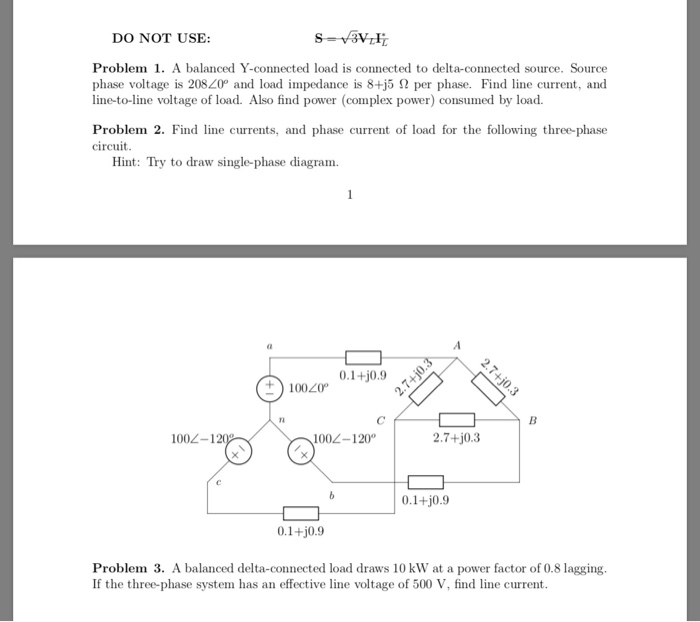 Solved DO NOT USE Problem 1. A balanced Y-connected load is | Chegg.com