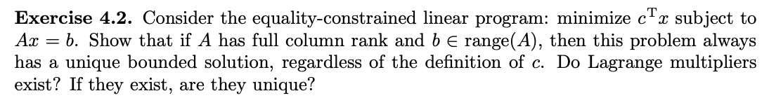 Solved Exercise 4.2. Consider the equality-constrained | Chegg.com