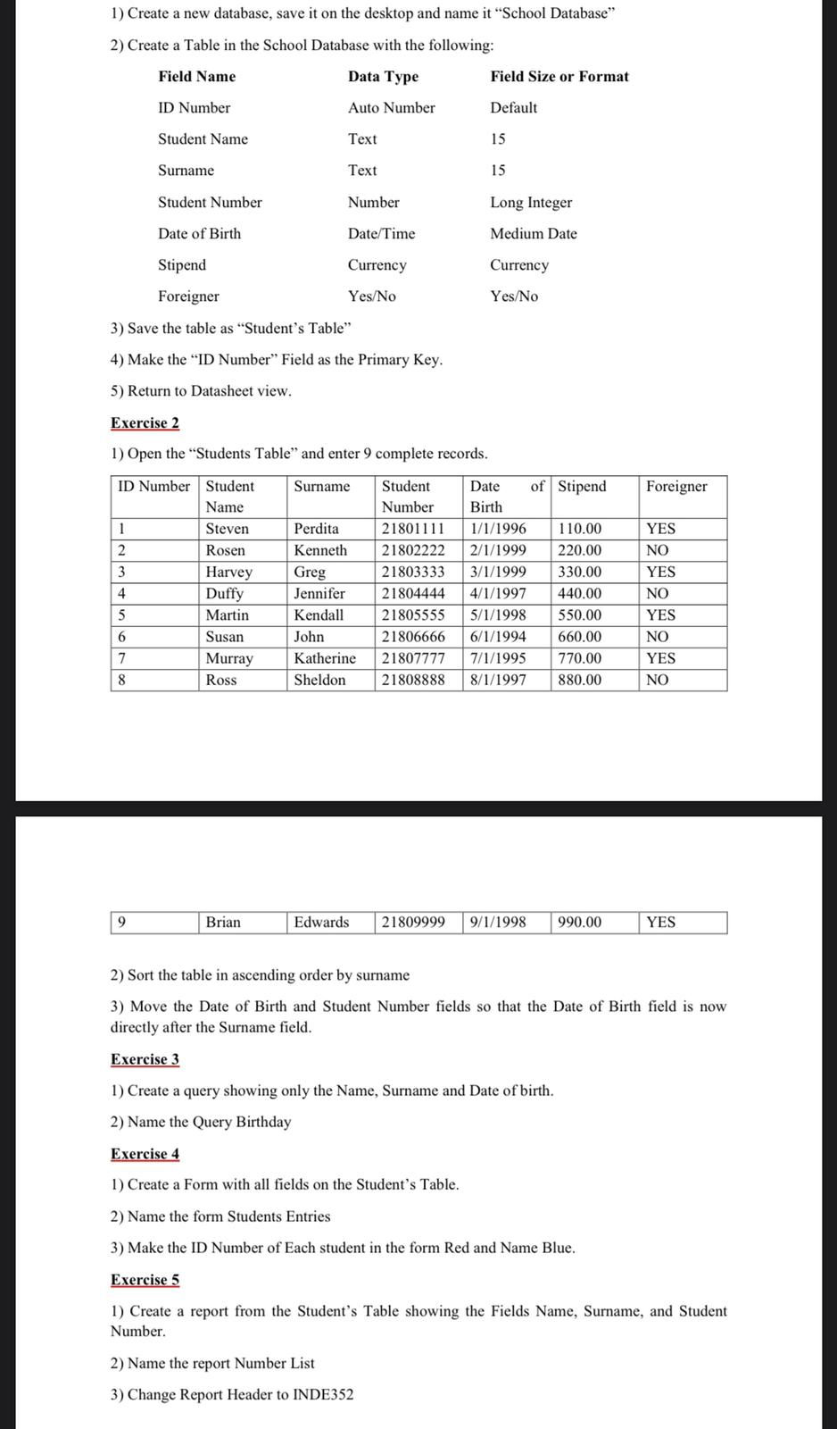 Solved 1) Create a new database, save it on the desktop and | Chegg.com