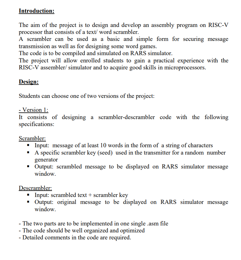 Solved Introduction: The aim of the project is to design and | Chegg.com