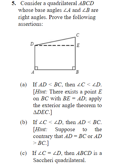 Solved 5. Consider a quadrilateral ABCD whose base angles ∠A | Chegg.com