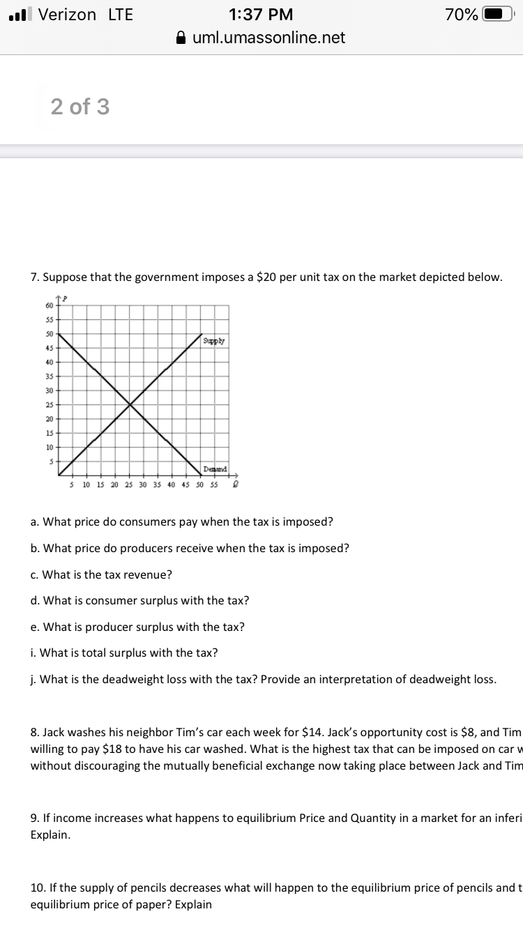 Solved . Verizon LTE 70% 1:37 PM O uml.umassonline.net 2 of | Chegg.com
