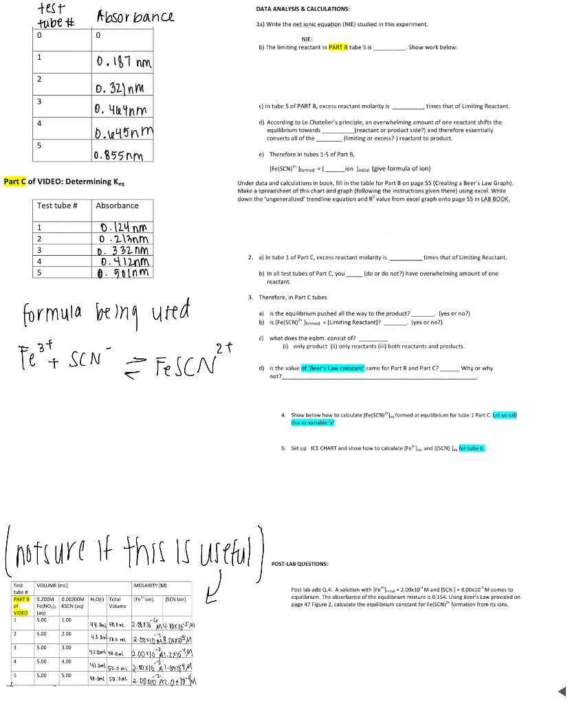 Solved DATA ANALYSIS & CALCULATIONS: test tube # 0 | Chegg.com