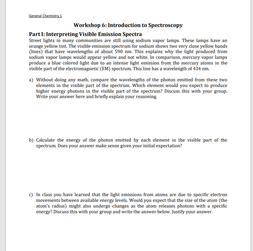 Solved General Chemistry 1 Workshop 6: Introduction to | Chegg.com