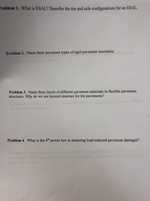 Solved roblem 1. What is ESAL? Describe the tire and axle | Chegg.com