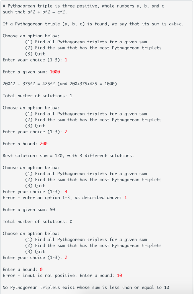 Background A Pythagorean triplet is three positive | Chegg.com