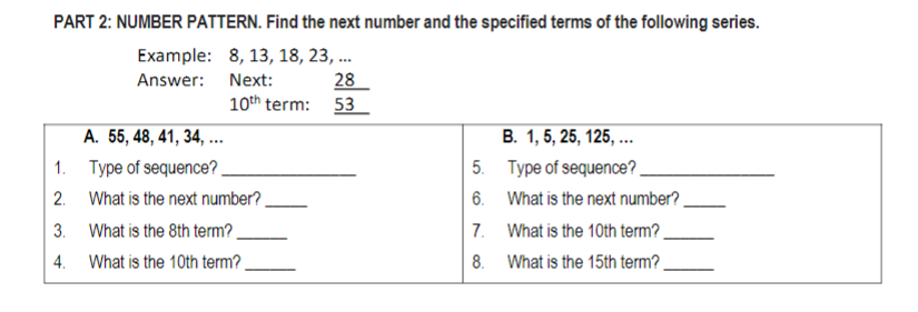 Solved PART 2: NUMBER PATTERN. Find the next number and the | Chegg.com