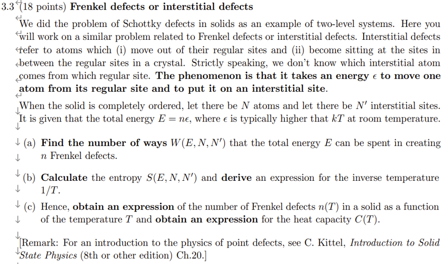 Solved We did the problem of Schottky defects in solids as | Chegg.com