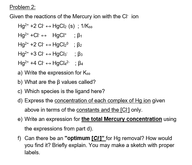 Problem 2: Given the reactions of the Mercury ion | Chegg.com