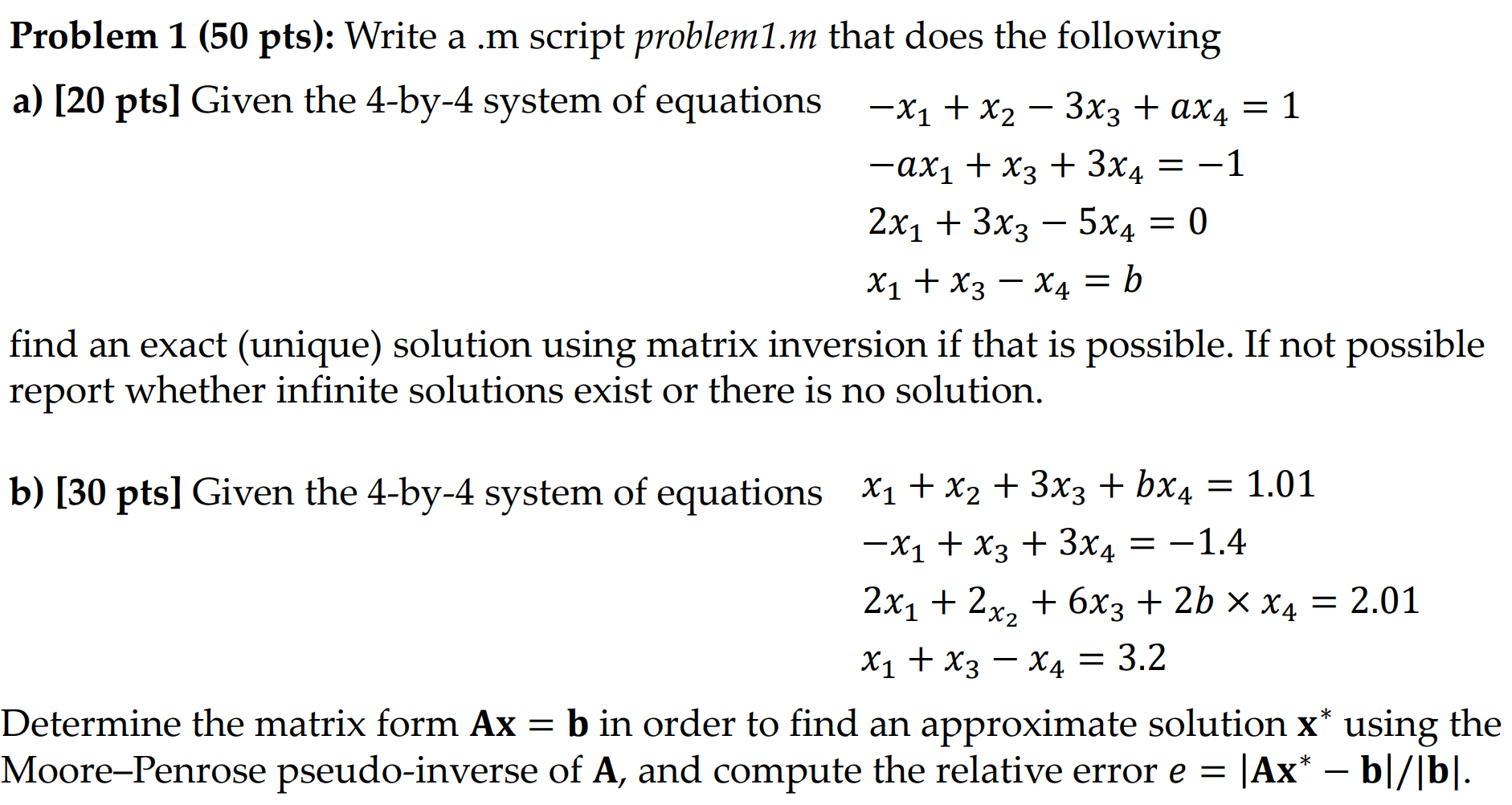 Solved Problem 1 (50 pts): Write a .m script problem1.m that | Chegg.com