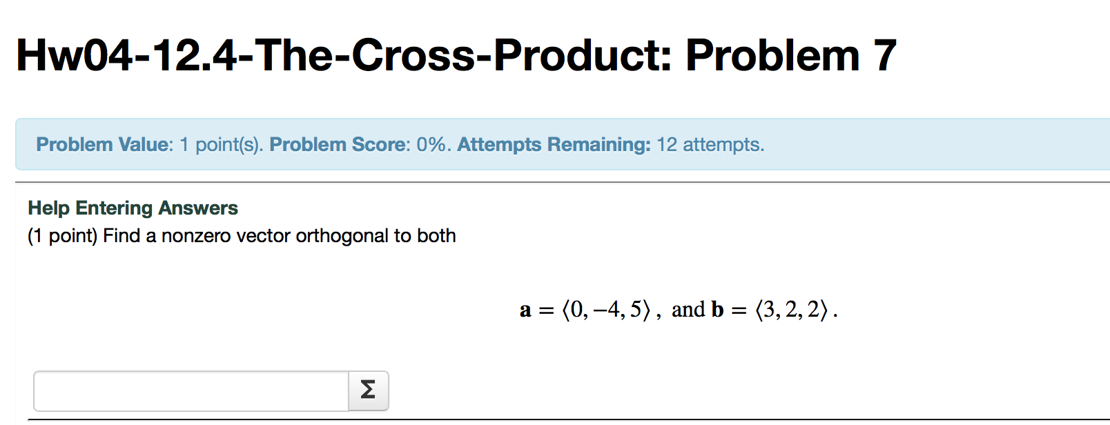 Solved Hw04-12.4-The-Cross-Product: Problem 6 Problem Value: | Chegg.com