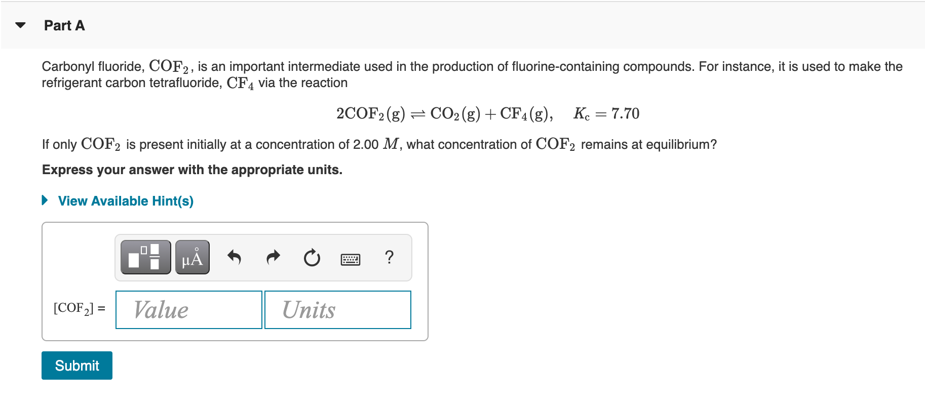 Solved Part A Carbonyl fluoride, COF2, is an important | Chegg.com