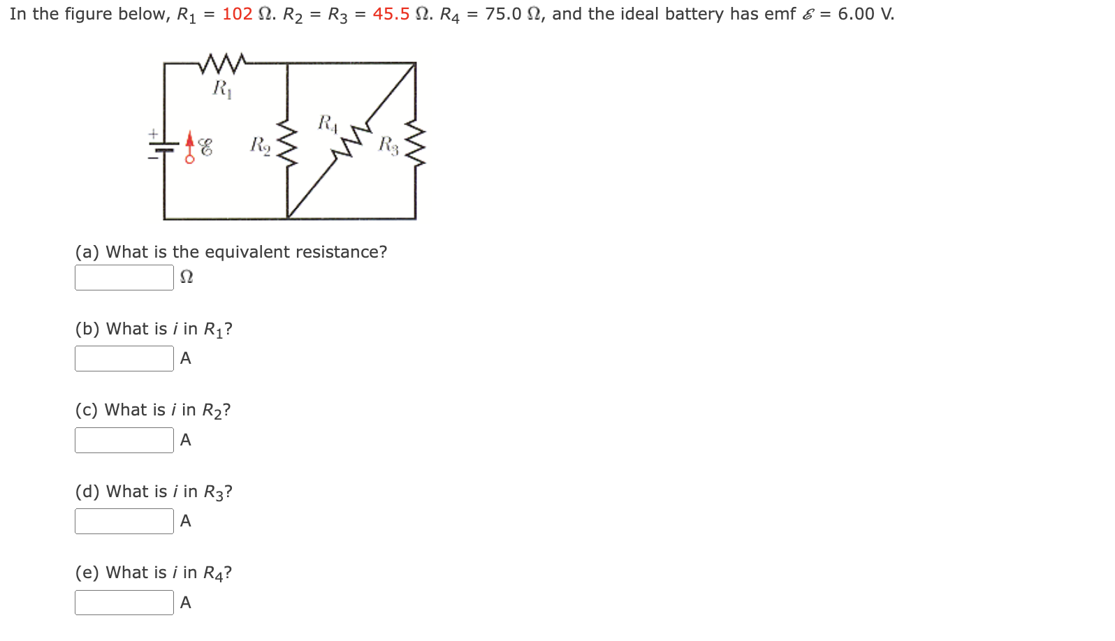 Solved the figure below, R1=102Ω.R2=R3=45.5Ω.R4=75.0Ω, and | Chegg.com