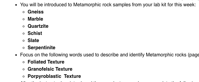 Solved METAMORPHIC ROCKS WORKSHEET Sample Letter or Number | Chegg.com