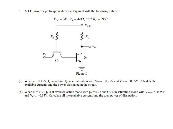 Solved 8. A TTL inverter prototype is shown in Figure 8 with | Chegg.com