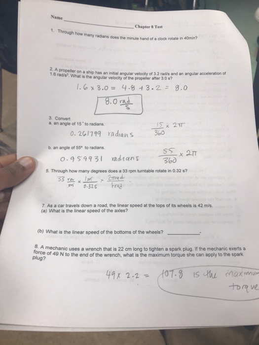 Solved Name Chapter 8 Test 1、 Through how many radians | Chegg.com