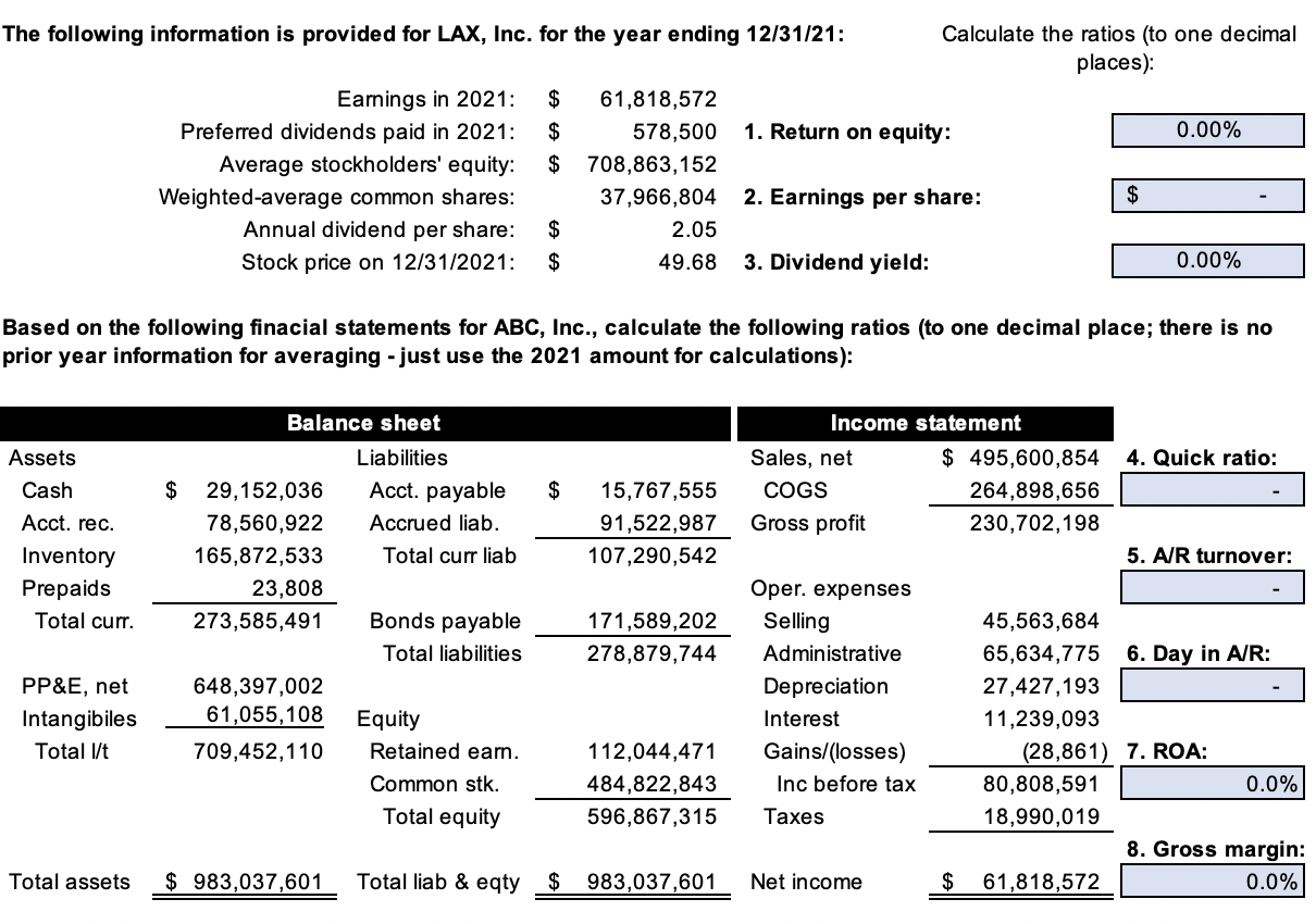 Solved The following information is provided for LAX, Inc. | Chegg.com