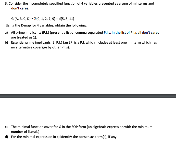 Solved 3 Consider The Incompletely Specified Function Of 4 3849