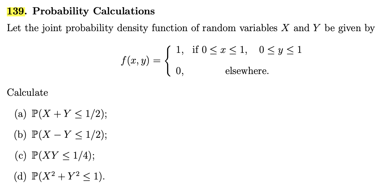 Solved 139. Probability Calculations Let the joint | Chegg.com
